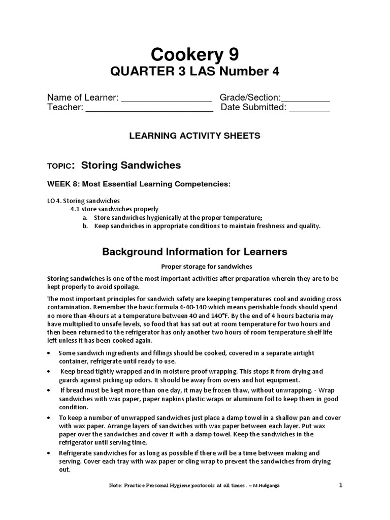Cookery 9 Quarter 3 Las Number 4 | PDF | Shelf Life | Foods