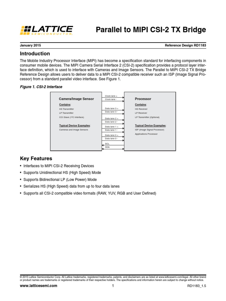 Parallel To MIPI CSI-2 TX Bridge: January 2015 Reference Design RD1183 | PDF | Input/Output ...