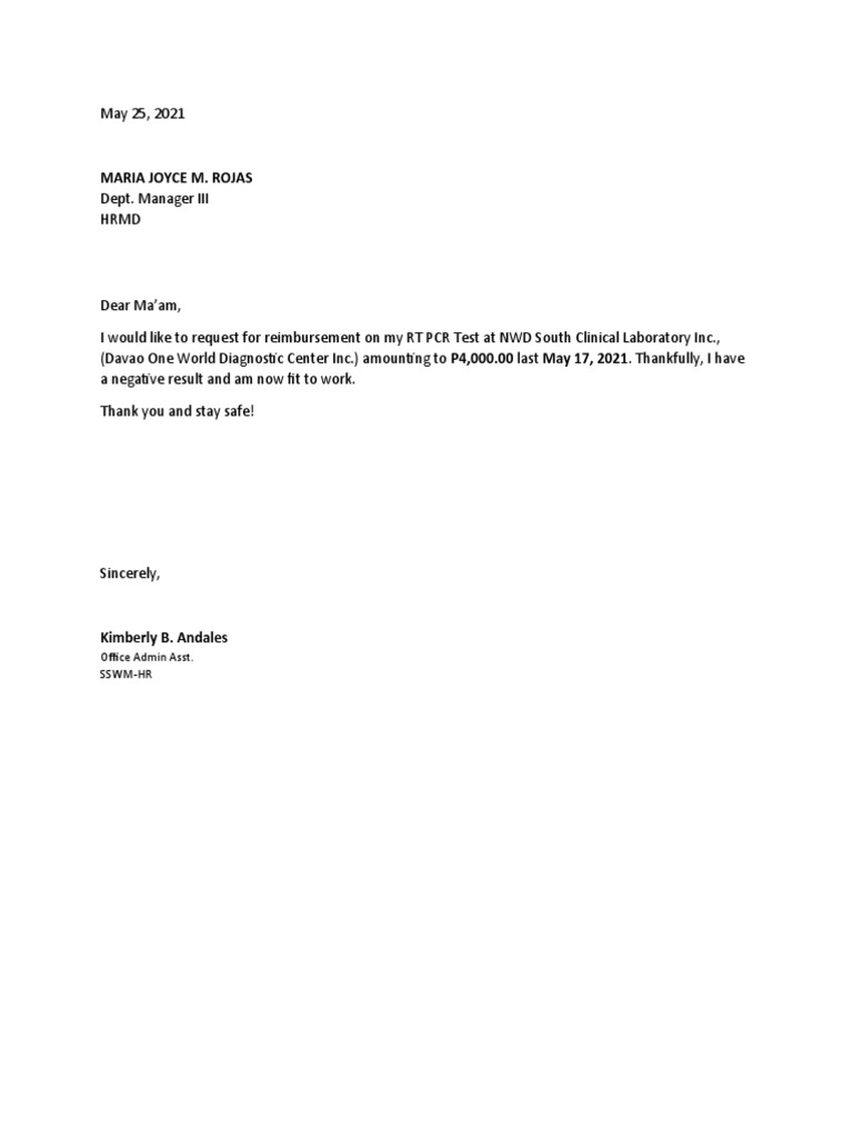 Reimbursement Letter Request | PDF