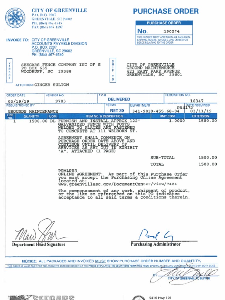 PO 190574 - Seegars Fence Company | PDF