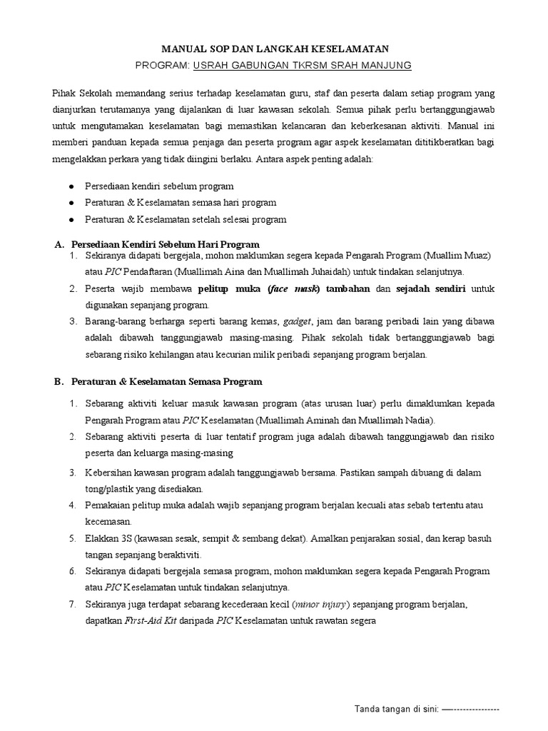 Manual Keselamatan Dan Sop Program Usrah Gabungan | PDF