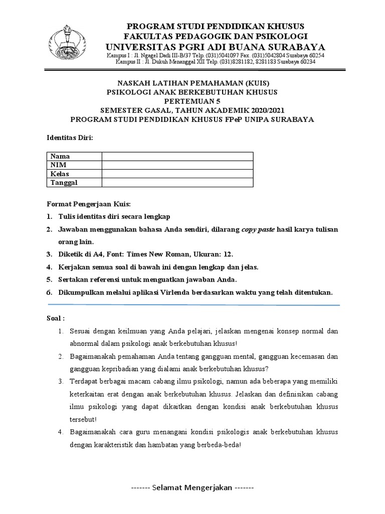 Soal Kuis Psikologi Abk | PDF