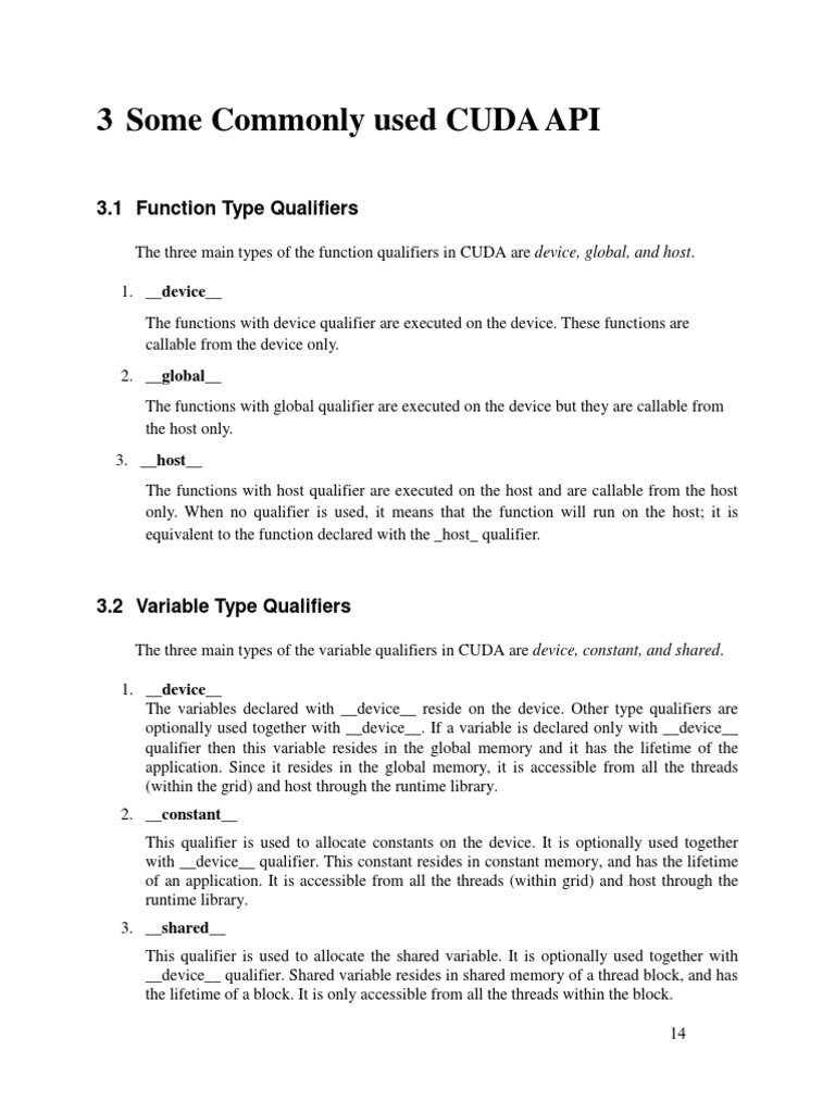 3 Some Commonly Used CUDA API: 3.1 Function Type Qualifiers | PDF | Variable (Computer Science ...