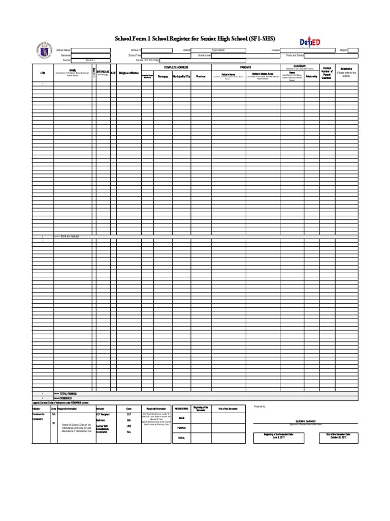 SHS School Form 1 - SF1 SHS - Edited | PDF | Parenting | Childhood