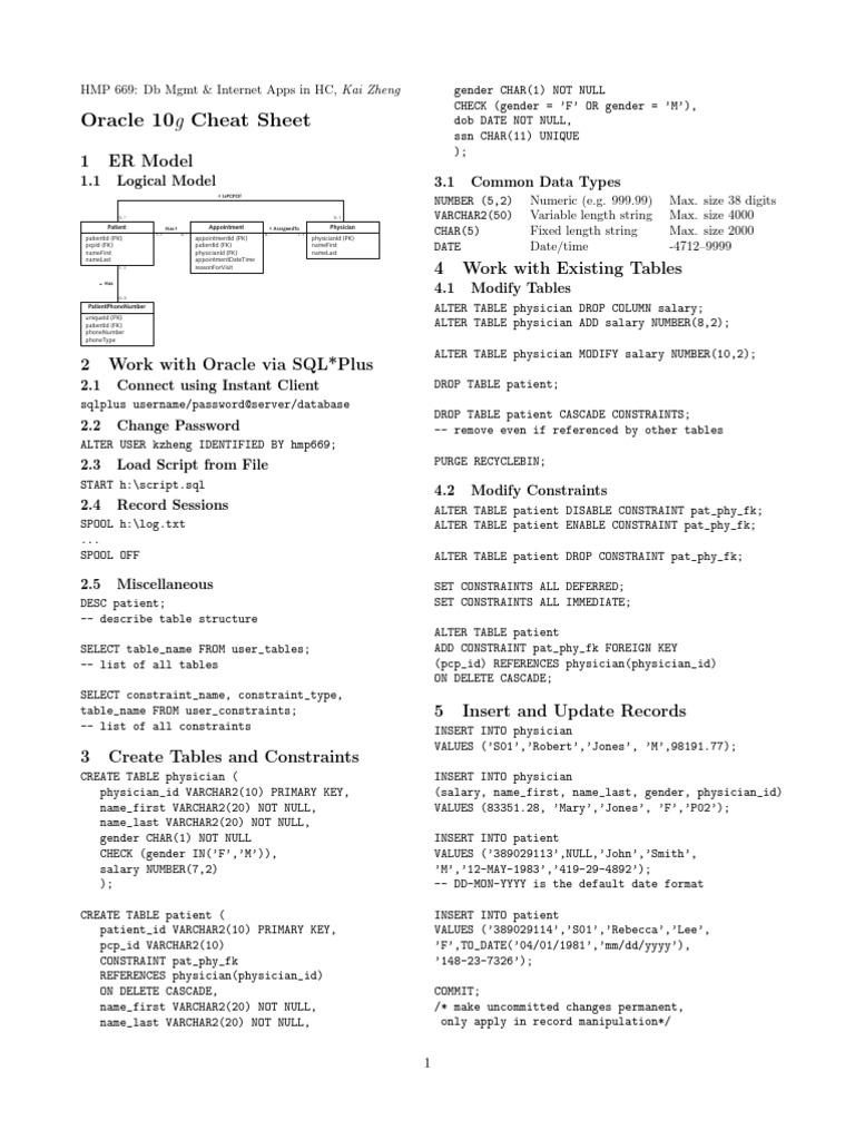 Oracle 10g Cheat Sheet: 1 ER Model | PDF | Oracle Database ...