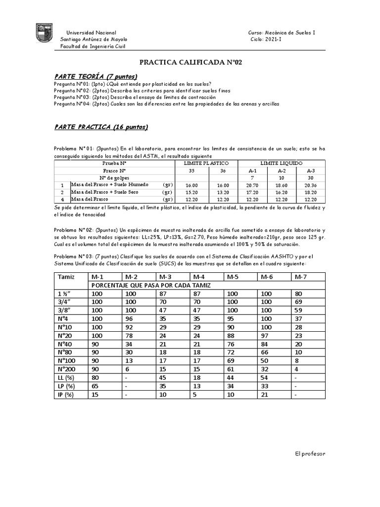 Practica Calificada N02 | PDF | Mecánica de suelos | Ingeniería geotécnica