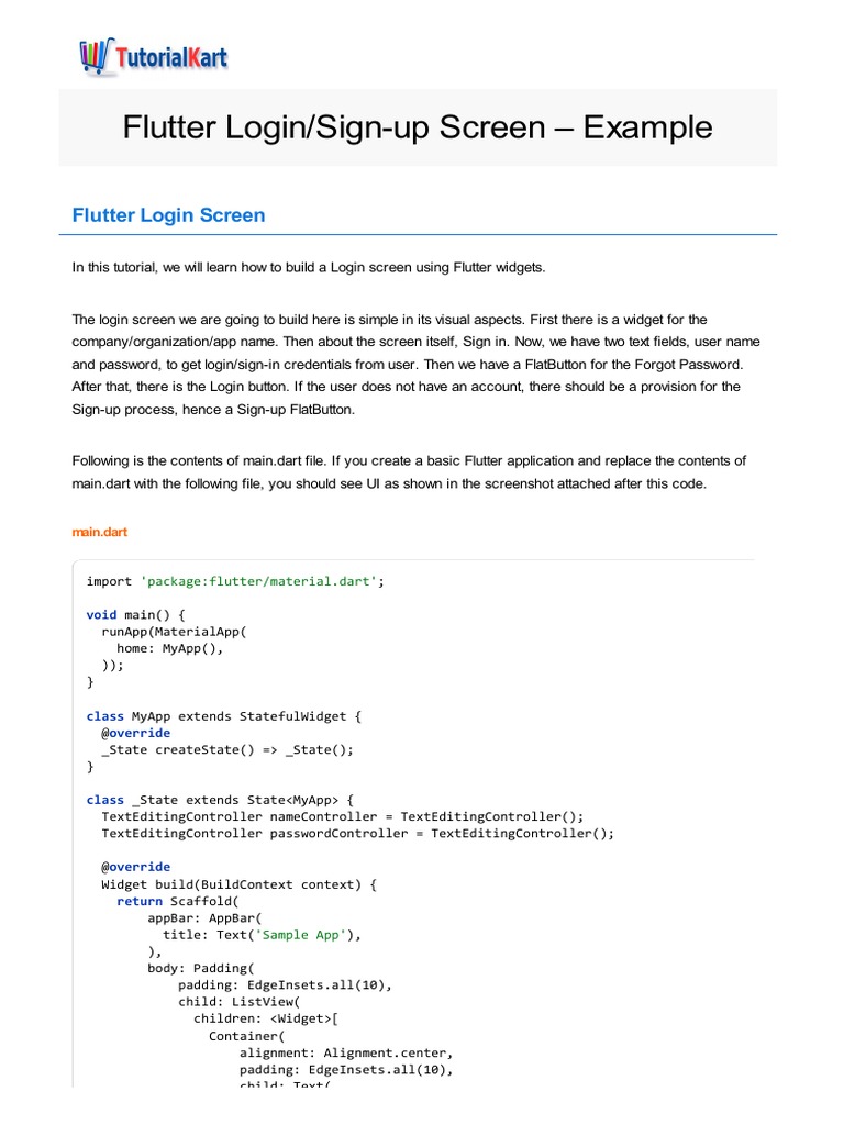 Flutter Login/Sign-up Screen - Example | PDF | Application Software ...
