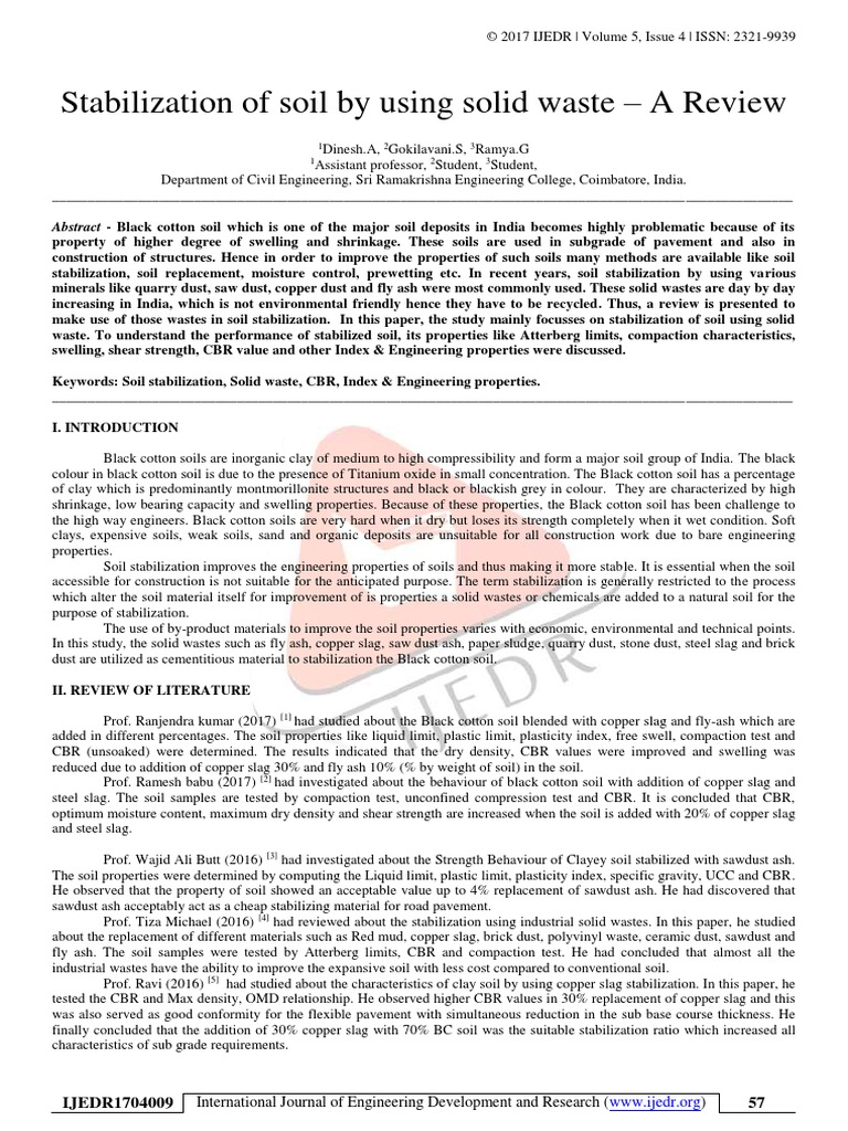 Stabilization of Soil by Using Solid Waste - A Review | PDF | Fly Ash ...