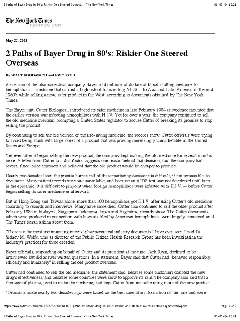Bayer's Risky Drug Sales Exposed | PDF | Bayer | Hiv