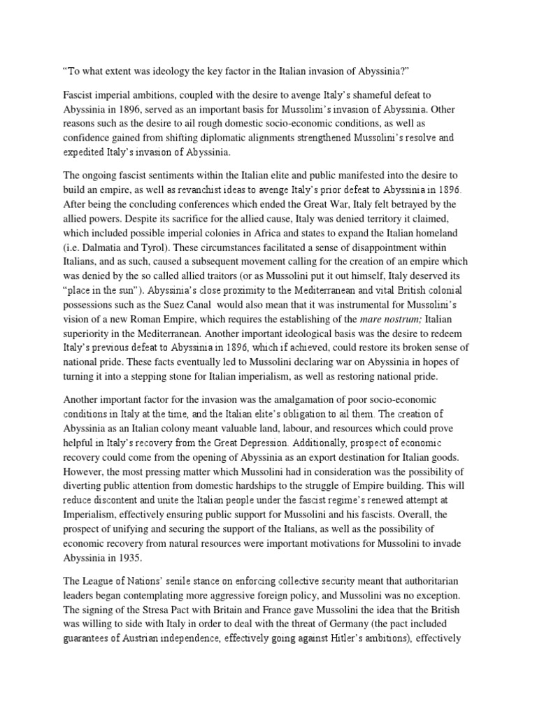 Mussolini's Ideological Drive for Abyssinia | PDF | Benito Mussolini ...