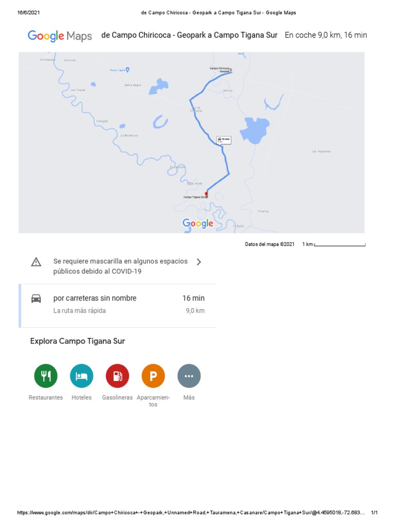 De Campo Chiricoca - Geopark A Campo Tigana Sur - Google Maps | PDF