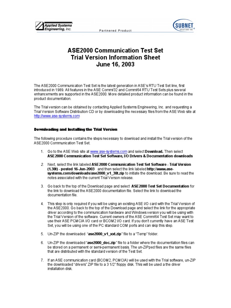 ASE2000 Trial Version Setup Guide | PDF | Computer File | Device Driver