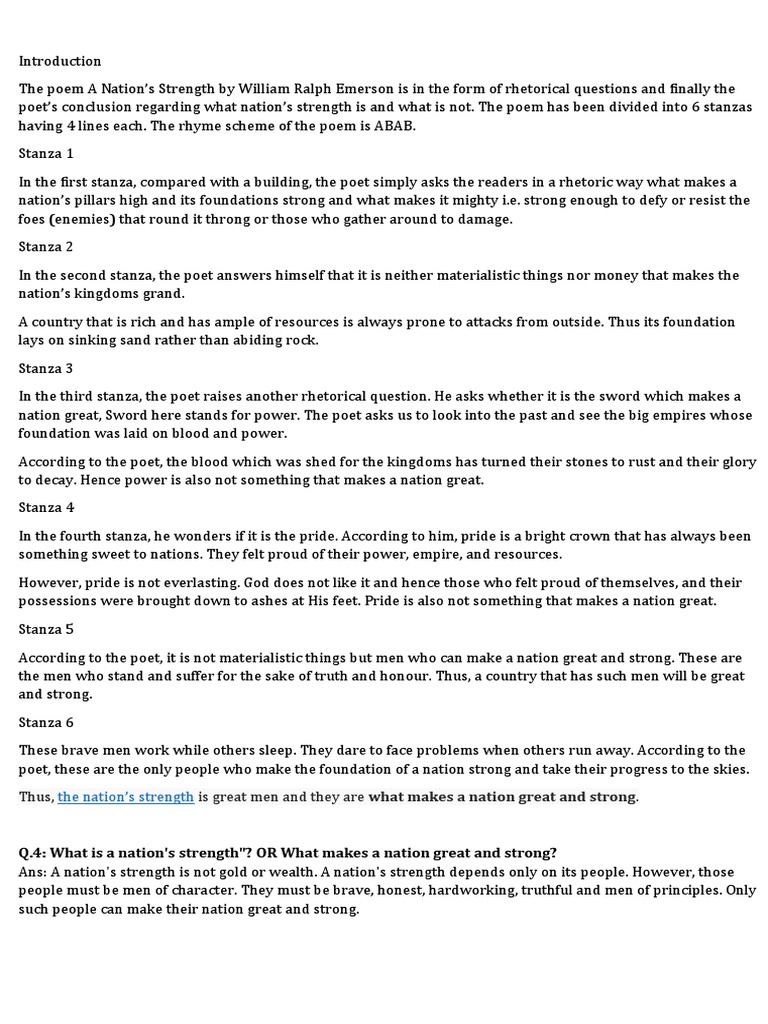 Lesson 9 - A Nation's Strength Summary | PDF