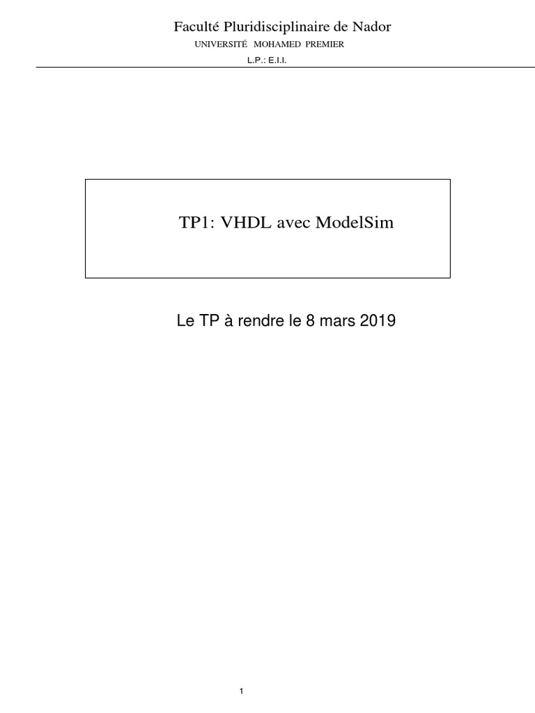 TP1 VHDL | PDF | VHDL | Informatique