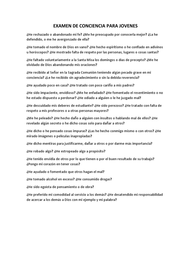 Examen de Conciencia para Jovenes 2 | PDF