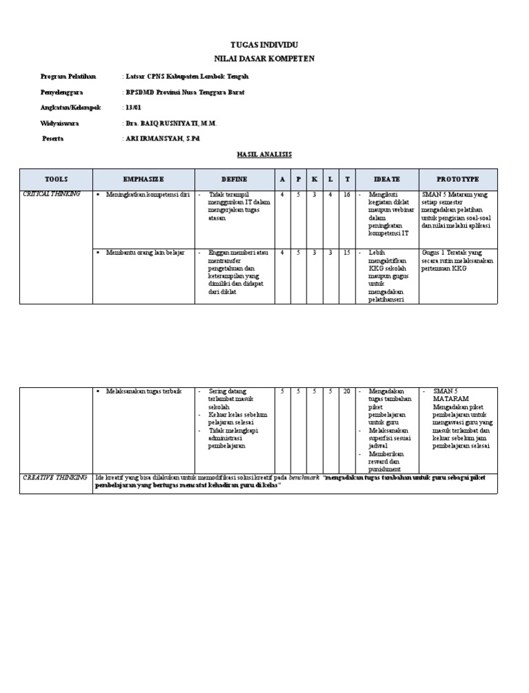 Analisis Kompetensi CPNS Lombok Tengah | PDF