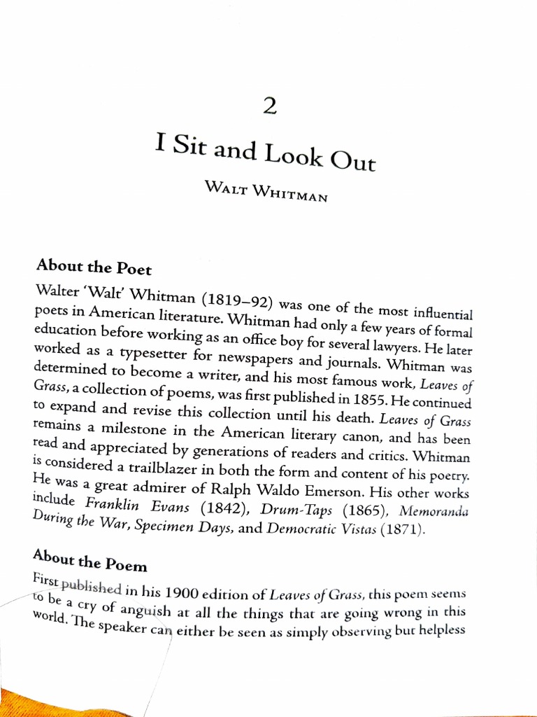 I Sit and Look Out | PDF | Walt Whitman