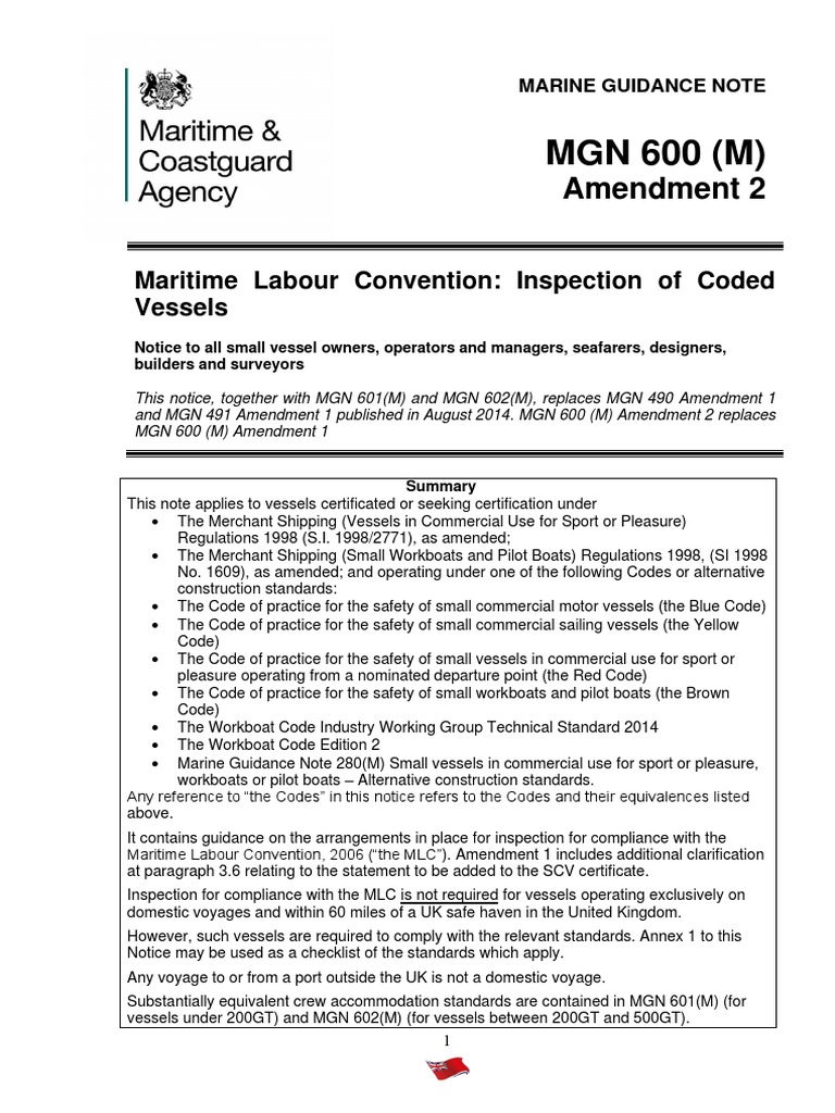 MGN 600 (M) : Amendment 2 | PDF | Occupational Safety And Health | Sailor