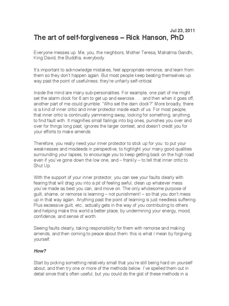 The Art of Self Forgiveness | PDF | Forgiveness | Guilt (Emotion)