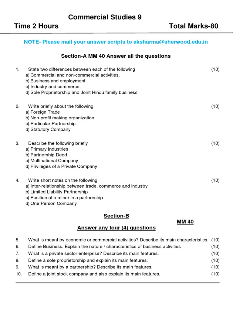 Class 9 Commercial Studies | PDF | Finance & Money Management
