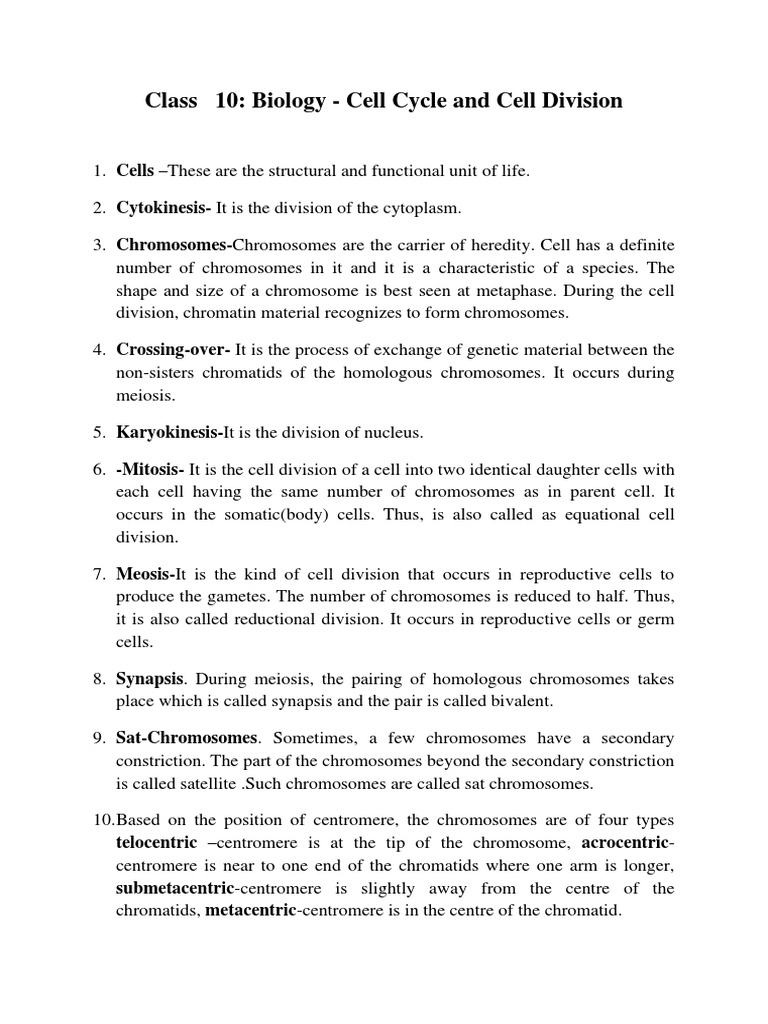 Class 10 Biology - Cell Cycle and Cell Division | PDF | Mitosis ...