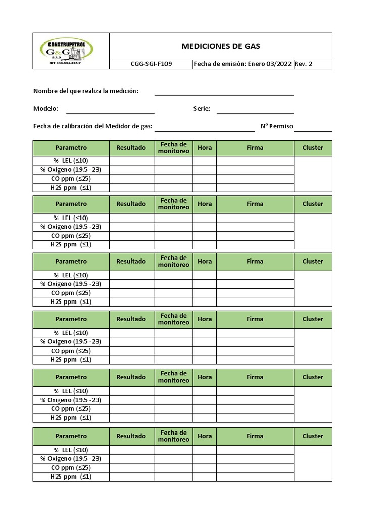 Formato Mediciones de Gas | PDF | Química | Atmósfera