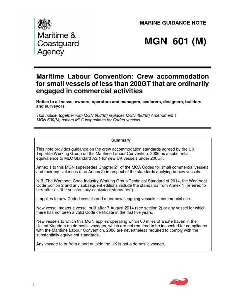 MGN 601 M MLC Crew Accommodation For Small Vessels of Less Than 200GT ...