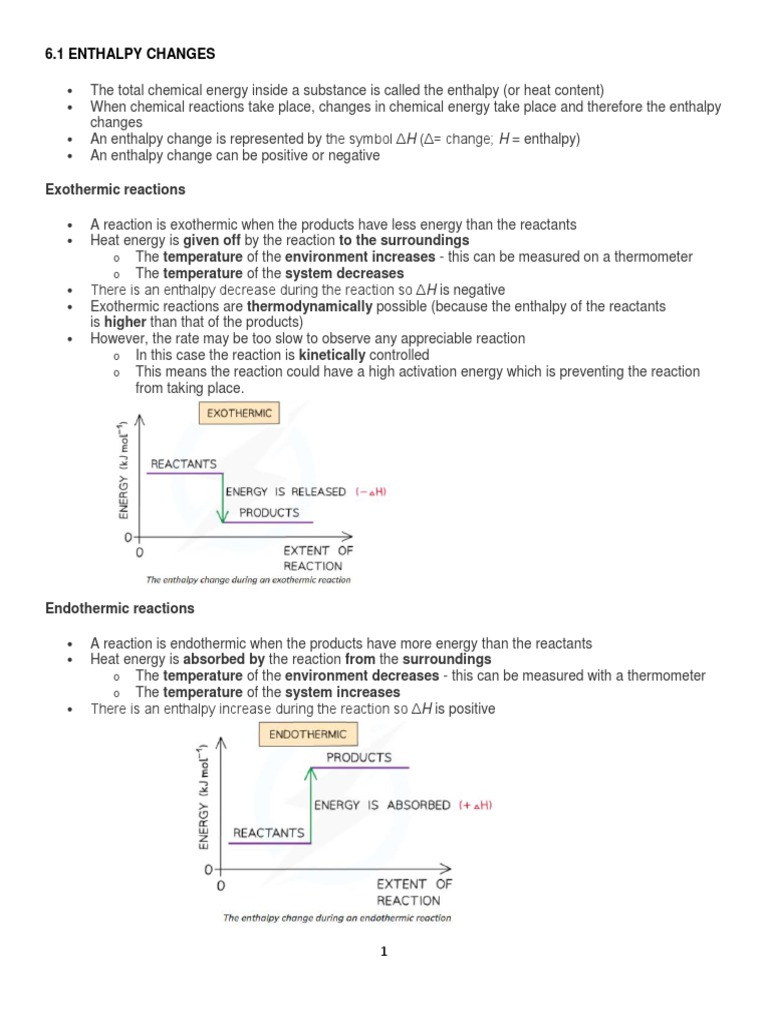 Enthalpy Changes Notes | PDF | Enthalpy | Chemical Reactions