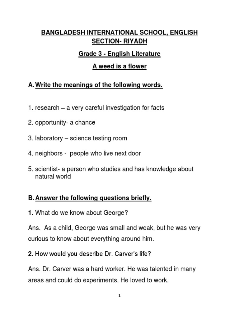 A Weed Is A Flower - Grade3 | PDF