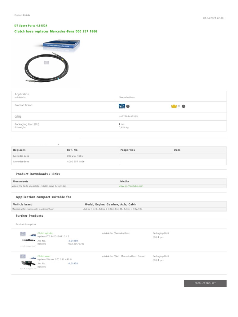 Clutch Hose Replaces Mercedes-Benz 000 257 1866 Clutch Hose Replaces ...