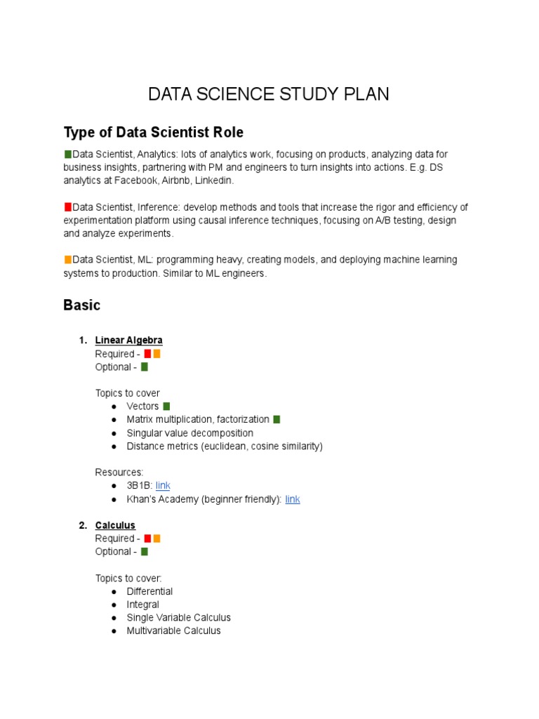 Data Science Study Plan v1 | PDF | Probability Distribution | Machine ...