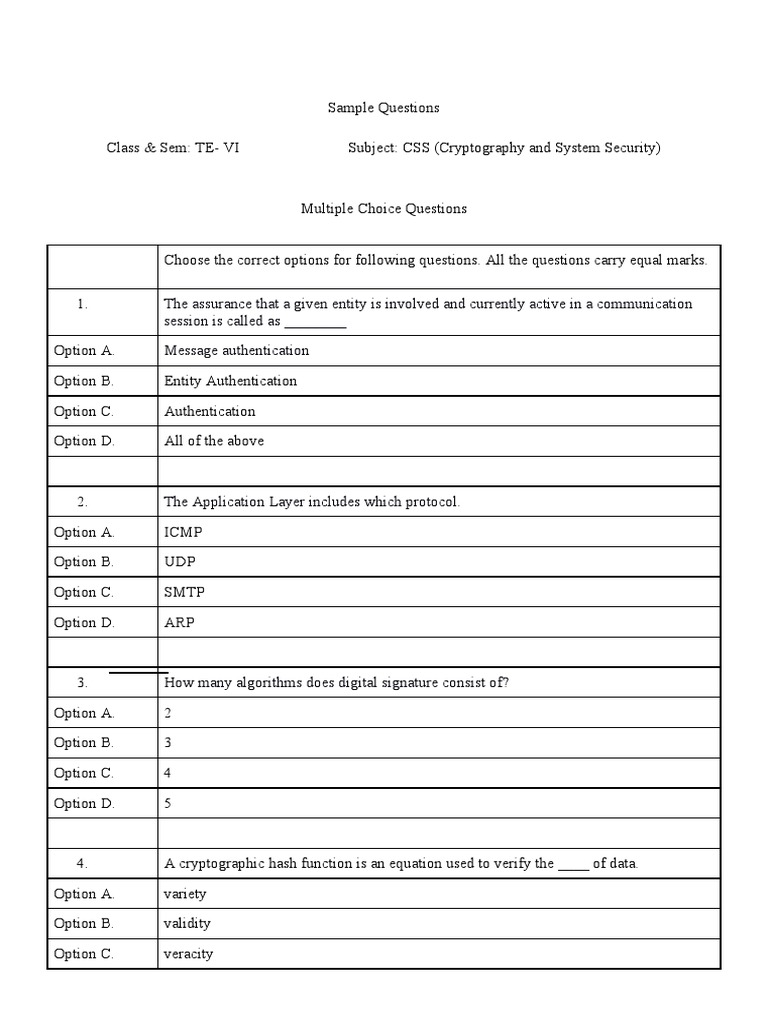 Comp - Sem VI - Cryptography and System Security+Sample Questions | PDF | Cryptography | Public ...