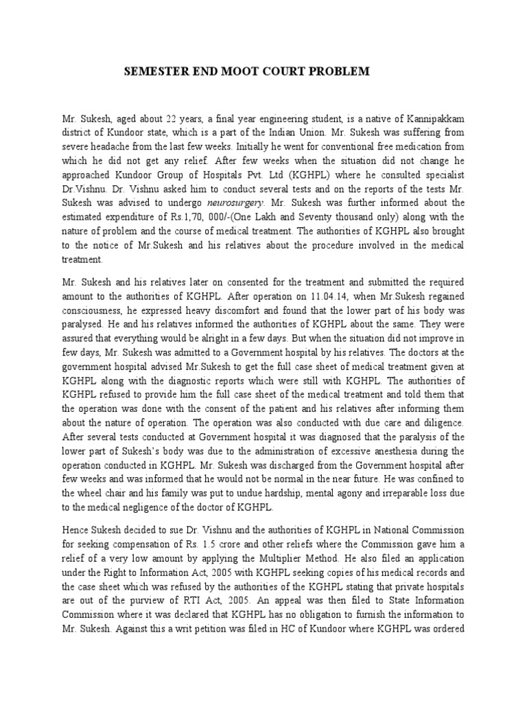 Semester End Moot Court Problem | PDF | Health Care | Medicine