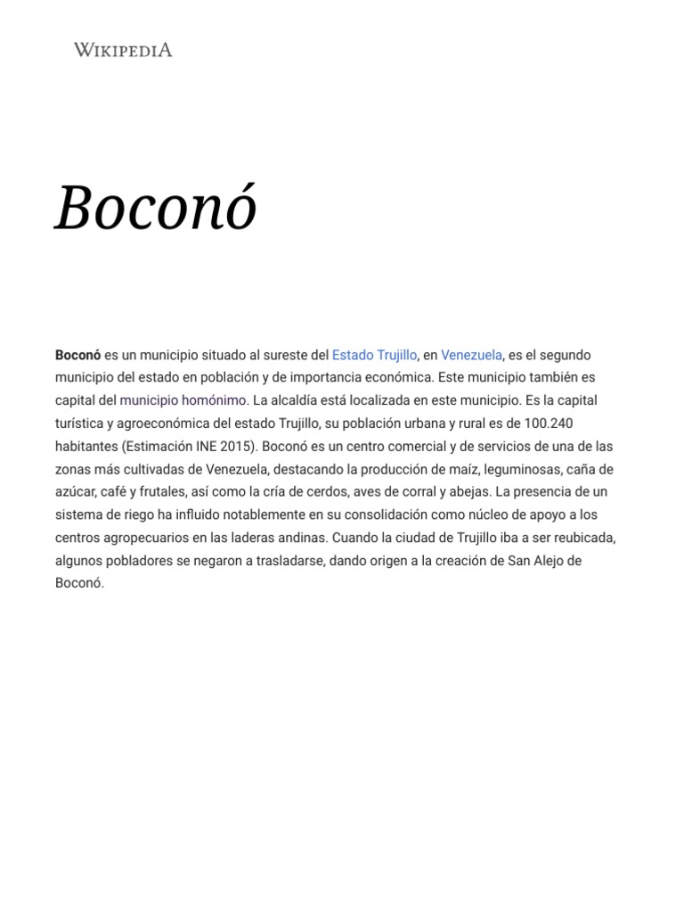 Boconó - Wikipedia, La Enciclopedia Libre | PDF