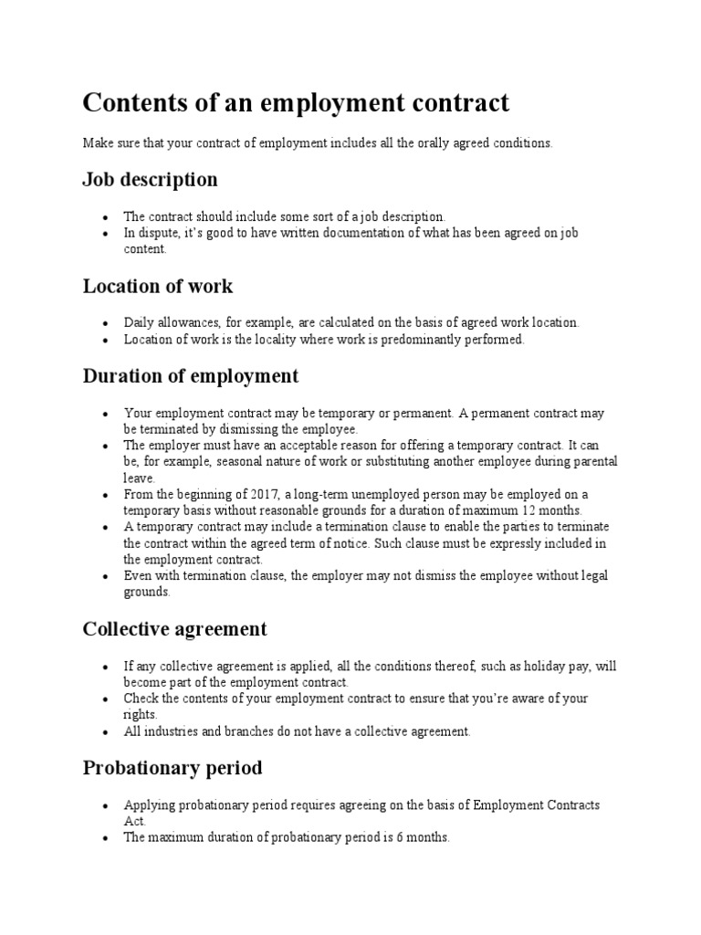 Contents of An Employment Contract: Job Description | PDF | Non ...