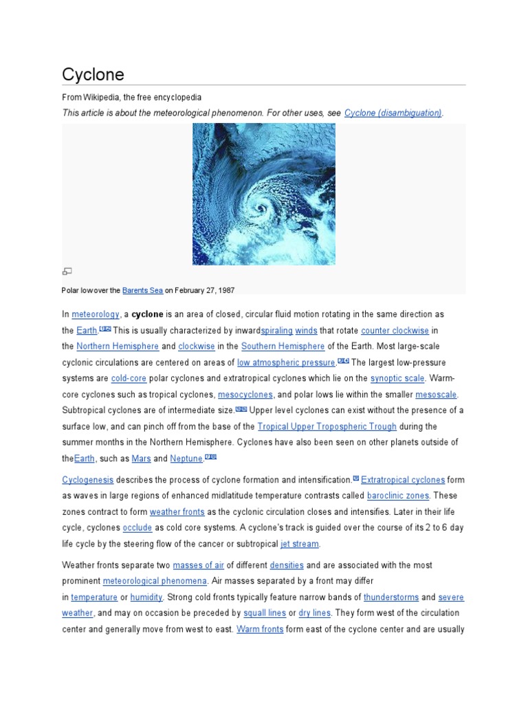 Cyclone: This Article Is About The Meteorological Phenomenon. For Other ...