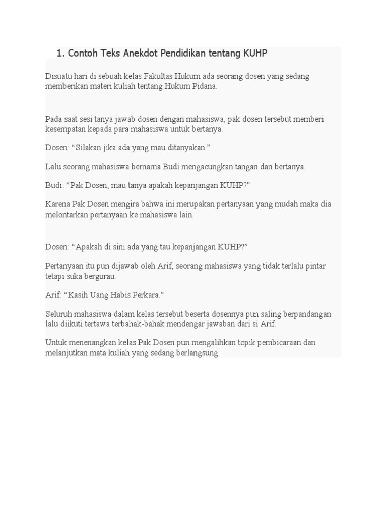 Contoh Teks Anekdot Pendidikan Tentang KUHP | PDF