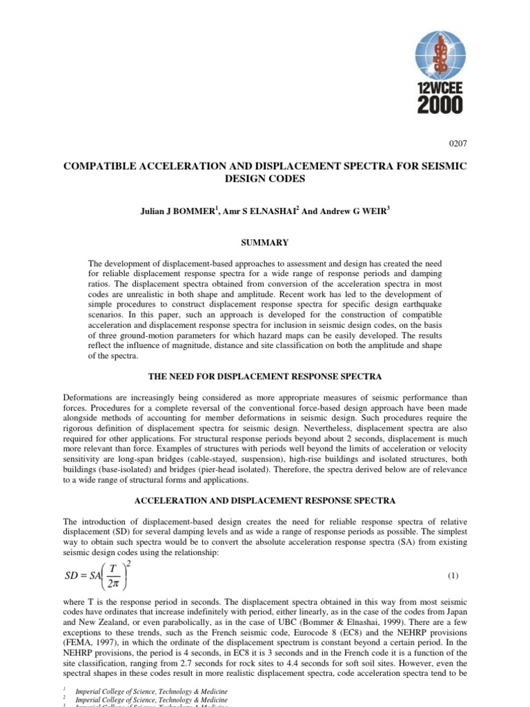Compatible Acceleration and Displacement Spectra For Seismic Design ...