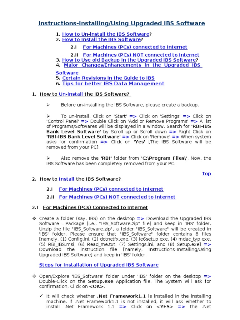 Instructions - Installing - Using Upgraded IBS Software | PDF ...