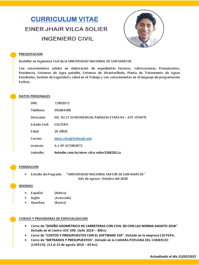 CV Einer Vilca Año 2022 Documentado | PDF | Economias | Business
