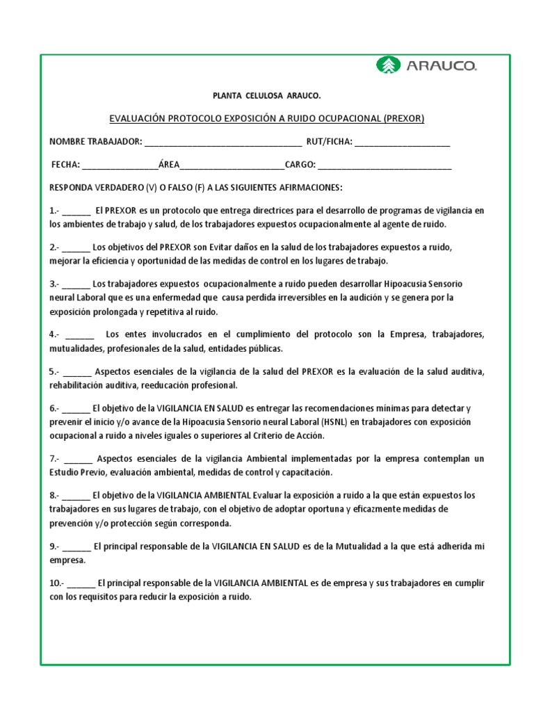 Protocolo PREXOR: Vigilancia de Ruido Laboral | PDF