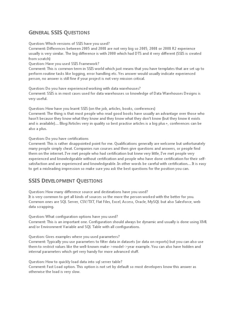 Ssis Interview Questions and Answers PDF Download | PDF | Parameter (Computer Programming ...