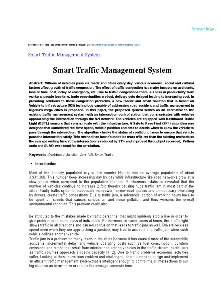 Smart Traffic Management System | PDF | Traffic | Traffic Congestion