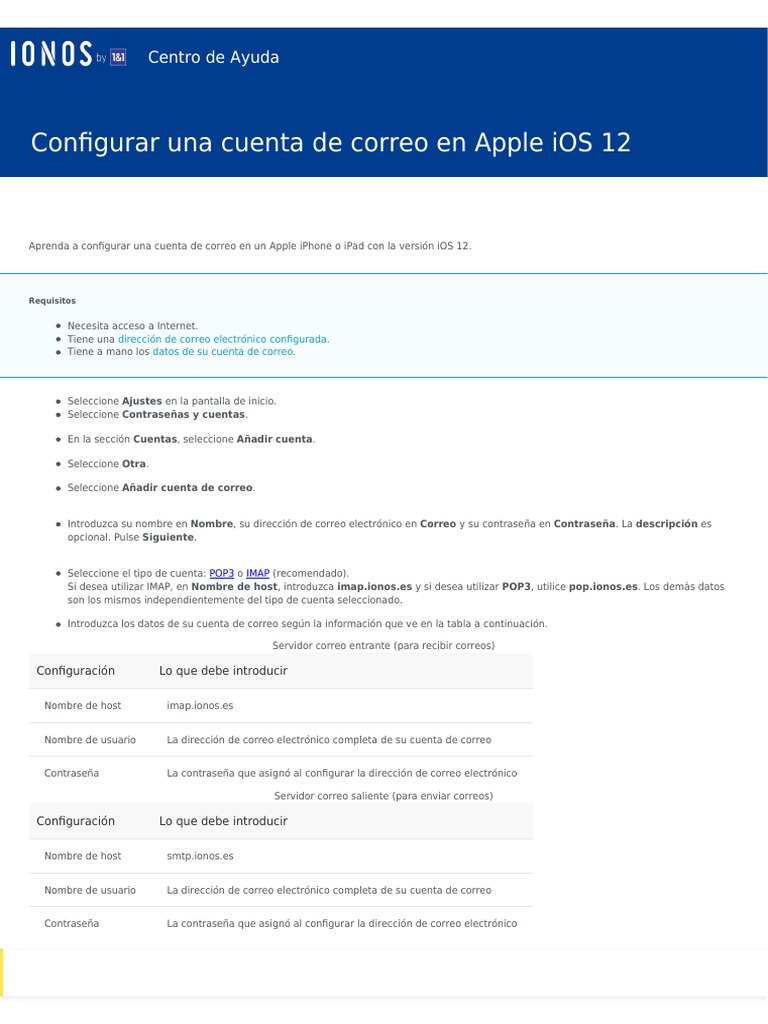Configurar Una Cuenta de Correo en Apple Ios 12 | PDF | Ios | Contraseña