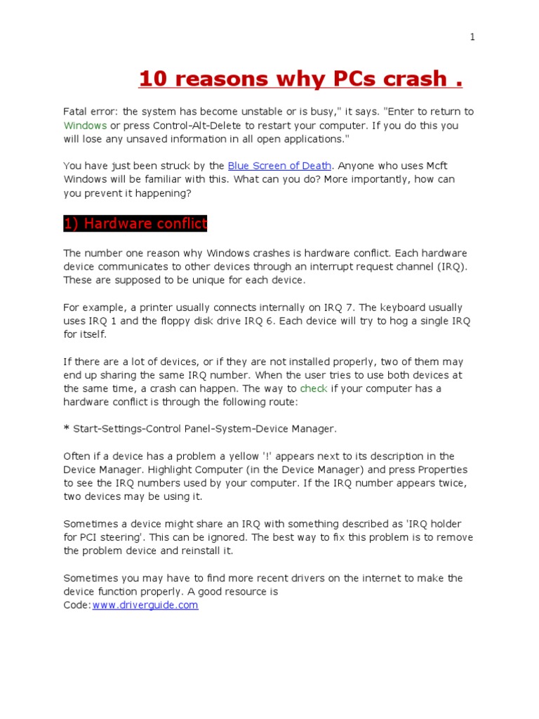 10 reasons why PCs crash | PDF | Antivirus Software | Random Access Memory