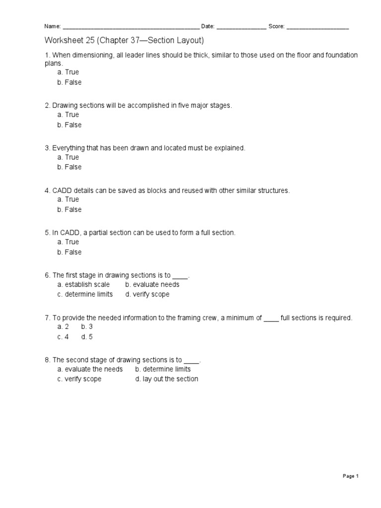 Worksheet 25 (Chapter 37-Section Layout) | PDF