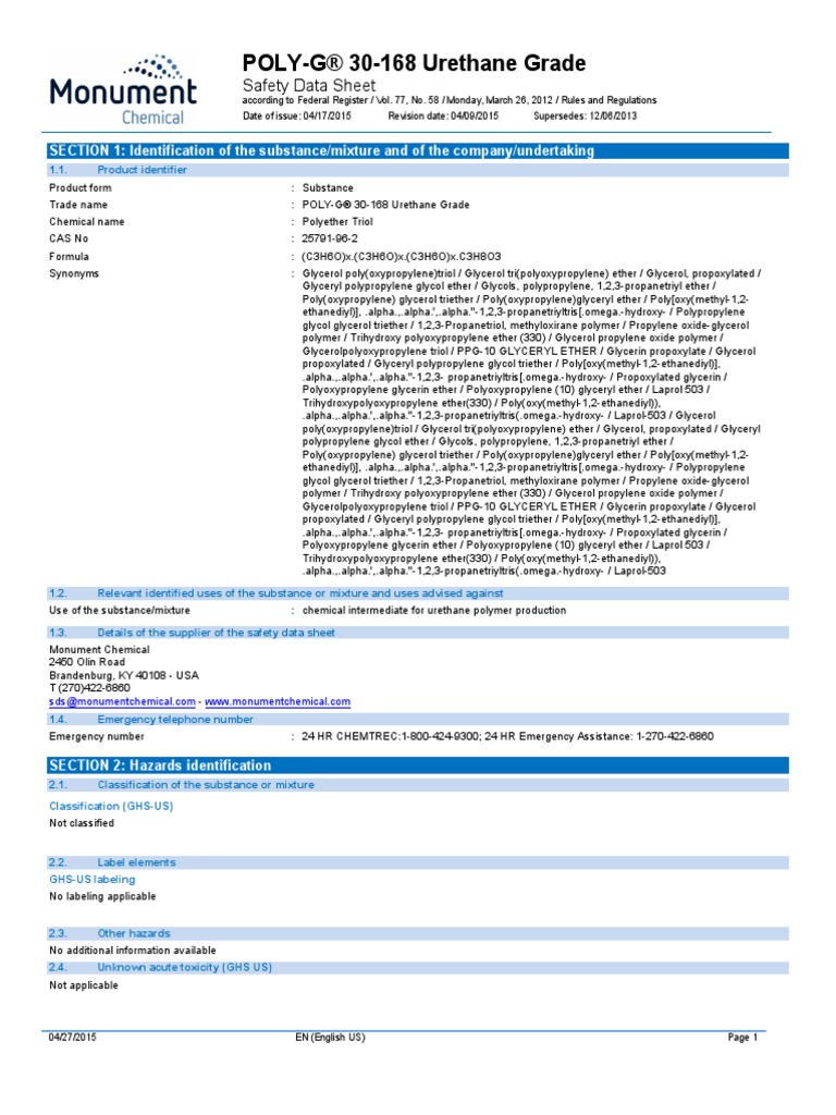 POLY-G® 30-168 Urethane Grade: Safety Data Sheet | PDF