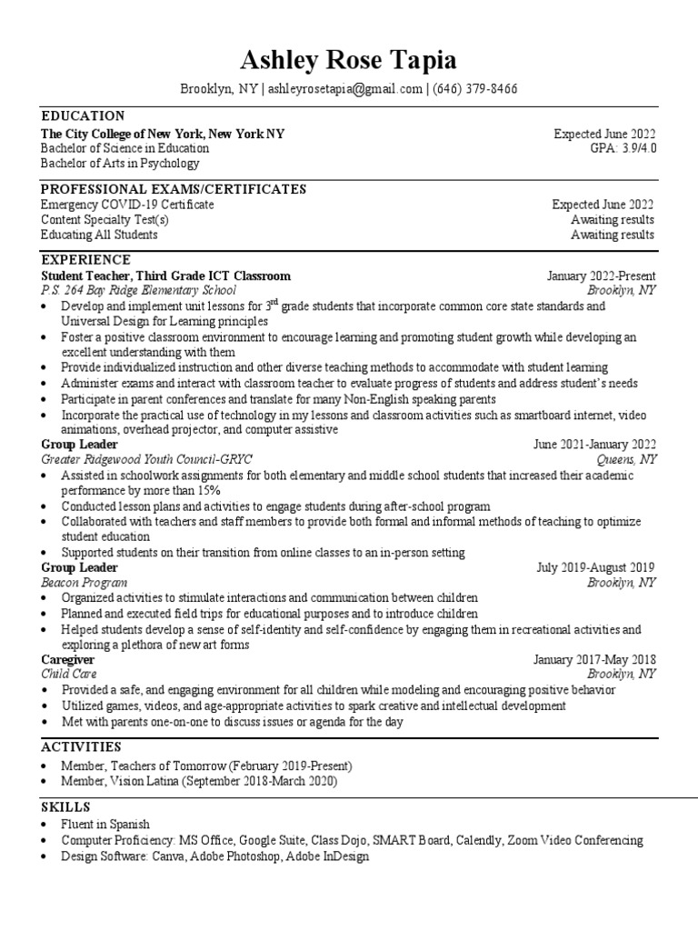 Ashley Tapia - Final Resume 2022 | PDF | Educational Technology | Teachers