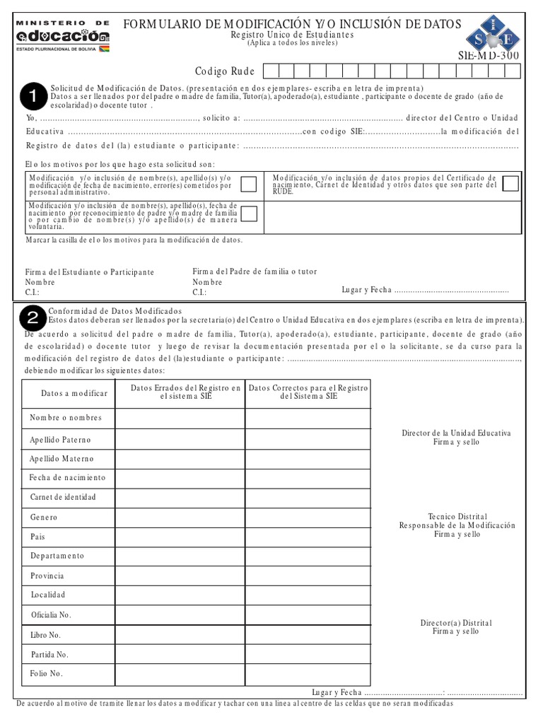 Formulario de Modificación de Datos SIE-MD-300 | PDF