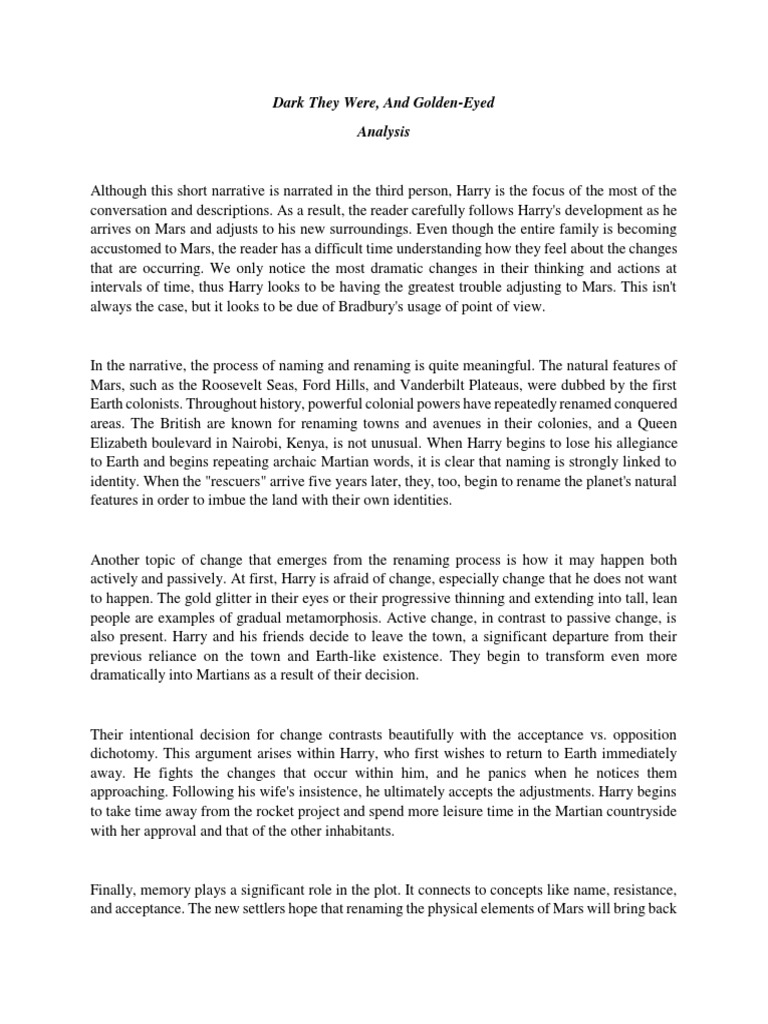 Dark They Were, and Golden-Eyed Analysis | Download Free PDF | Mars